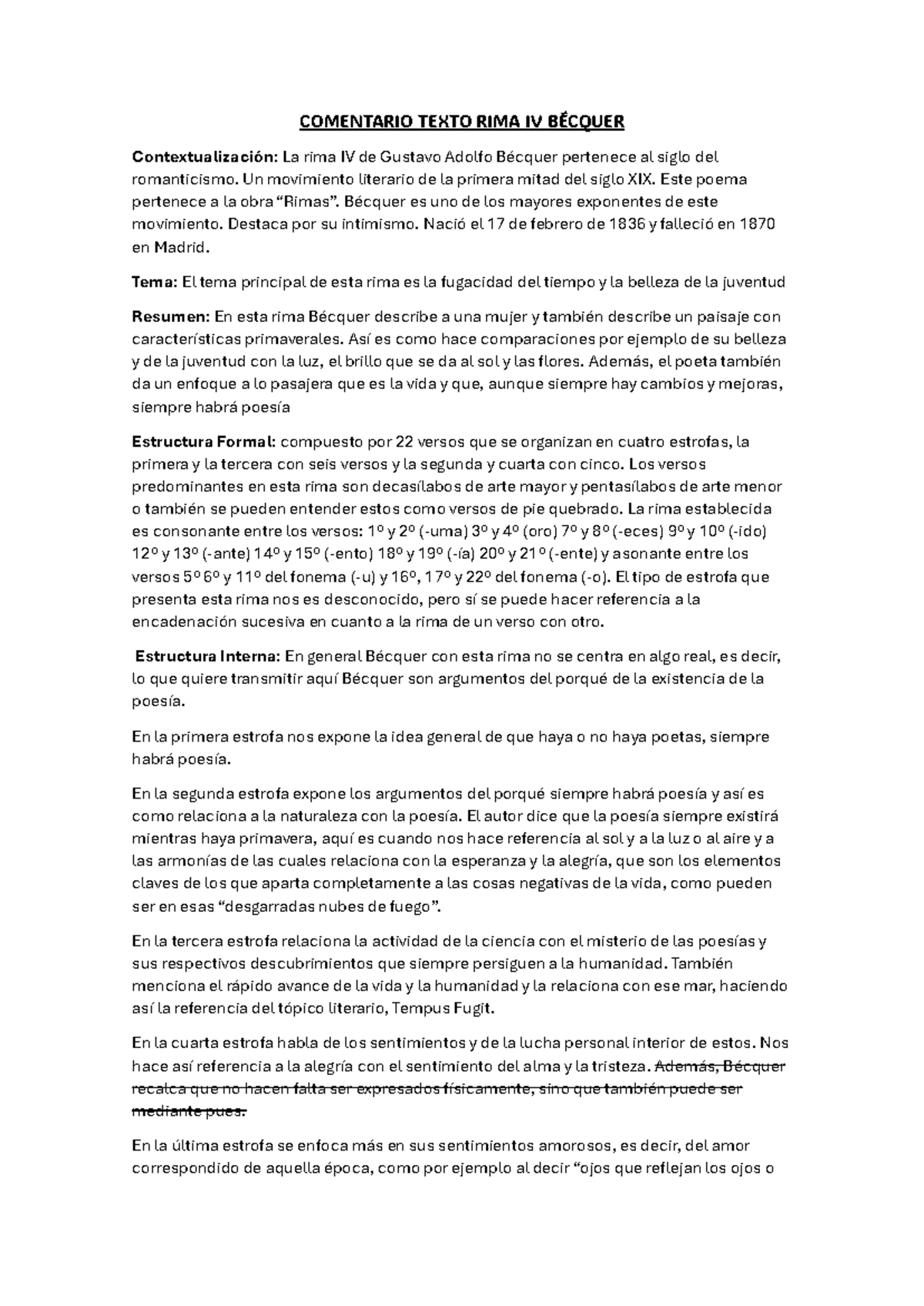 Comentario Texto RIMA IV Bécquer - COMENTARIO TEXTO RIMA IV BÉCQUER ...