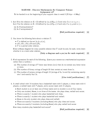 Assignment 10 - qwerqwerqw - MAT1830 - Discrete Mathematics for Computer Science Assignment # To ...