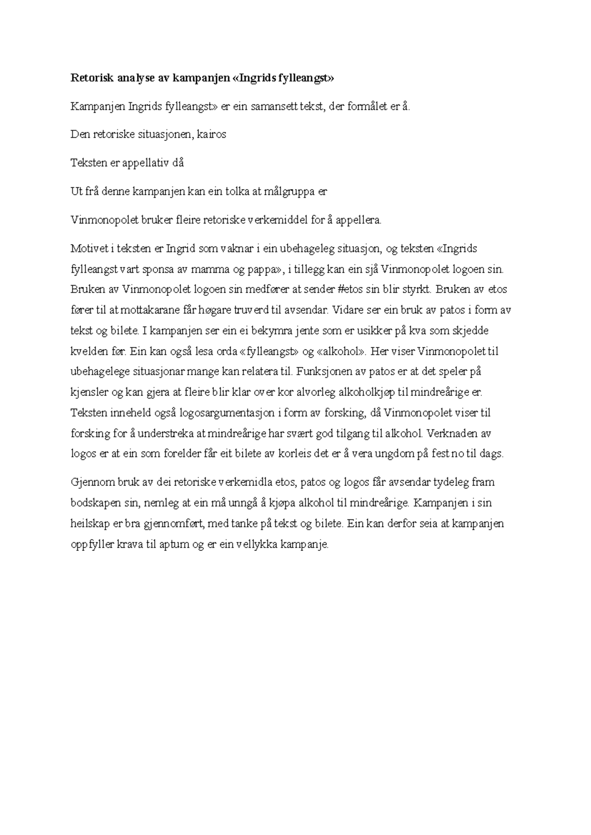 Retorisk analyse av kampanjen inrids fylleangst - Retorisk analyse av ...