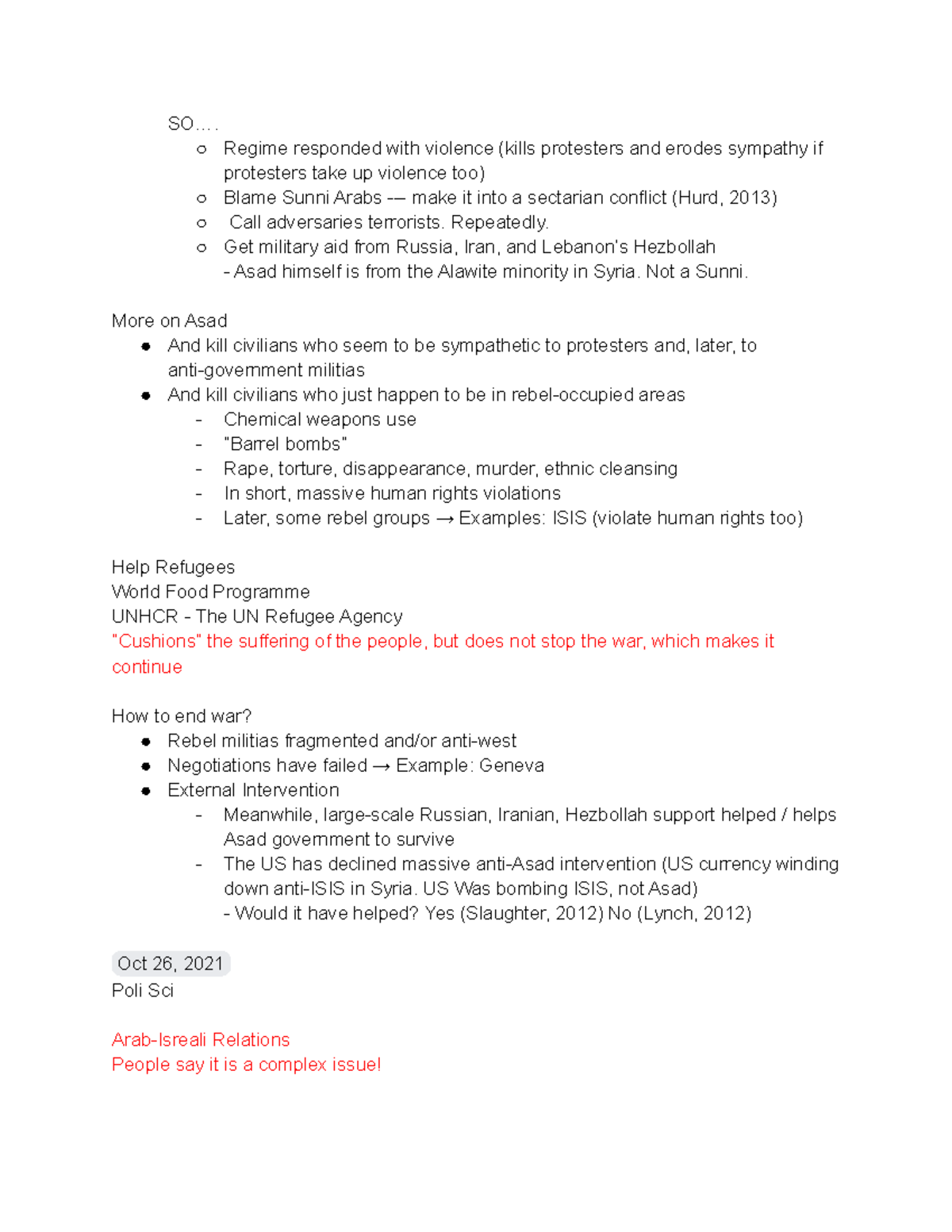 Poli Sci 1402 Notes - SO.... Regime responded with violence (kills ...