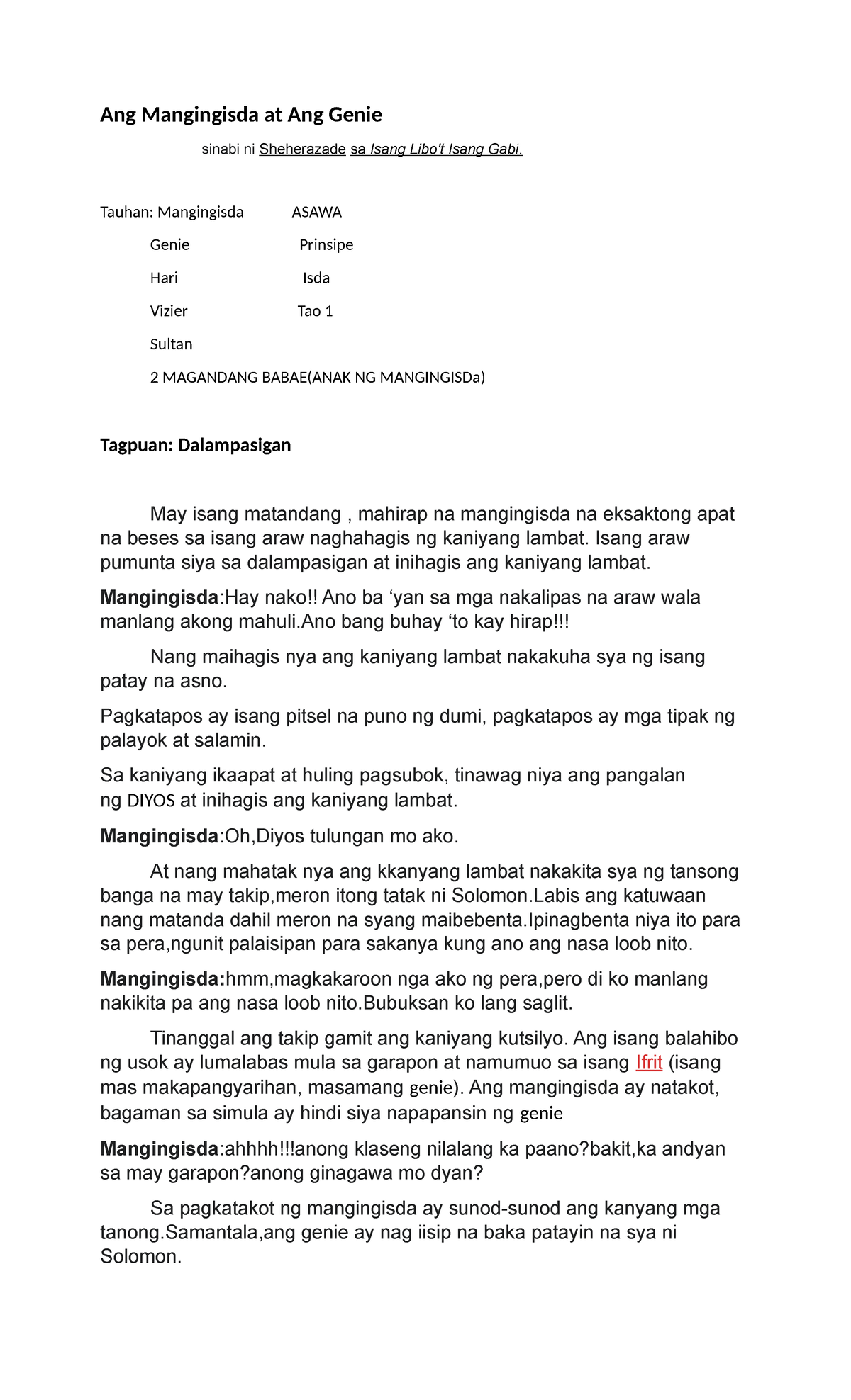 Ang Mangingisda at Ang Genie - Ang Mangingisda at Ang Genie sinabi ni ...