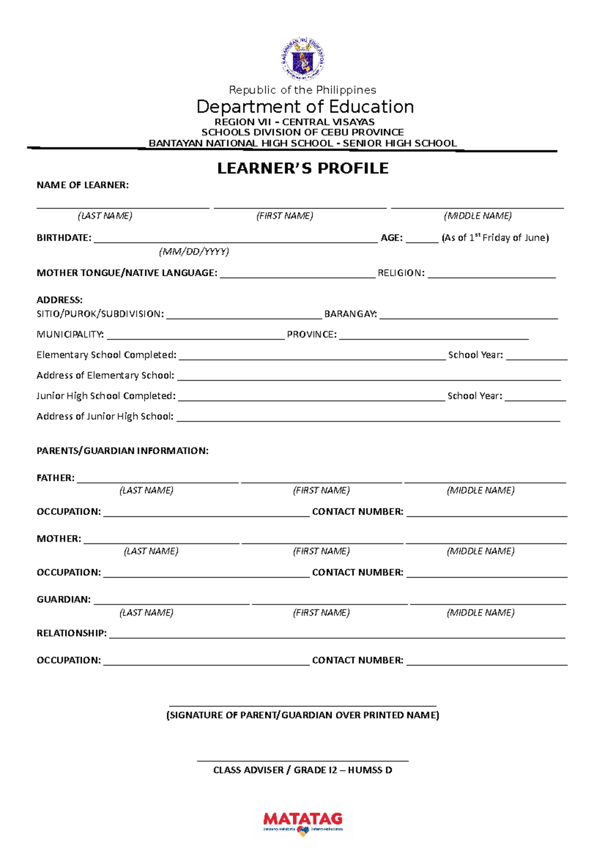 Learners Profile - For the teacher to monitor the students - Republic ...