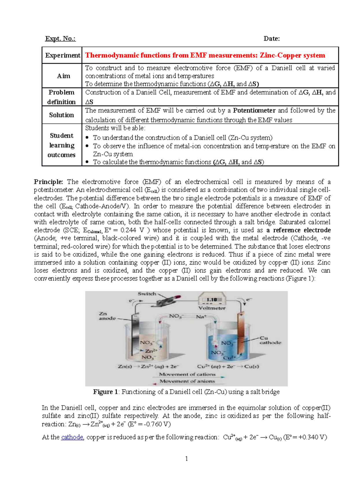 Exp 4 EC Experiment-1-Themodynamic Functions from EMF measurements ...
