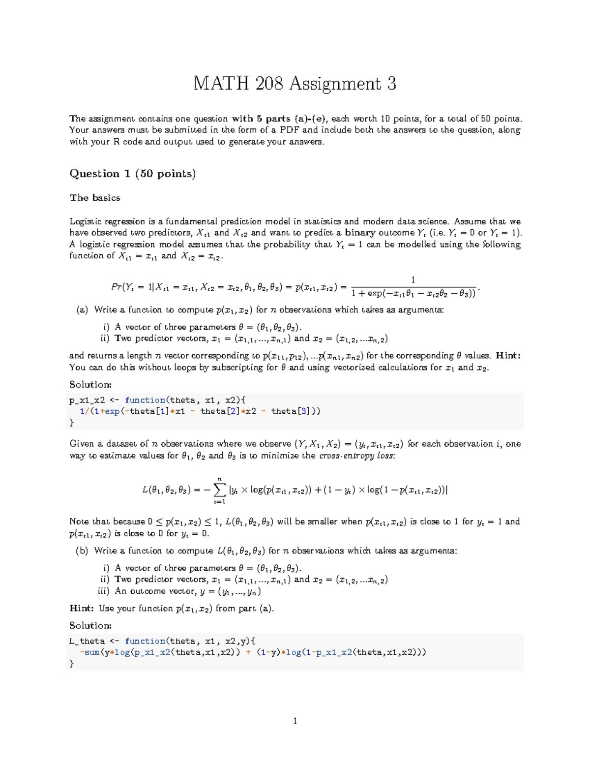 Assignment 3 Sol - homework - MATH 208 Assignment 3 The assignment ...