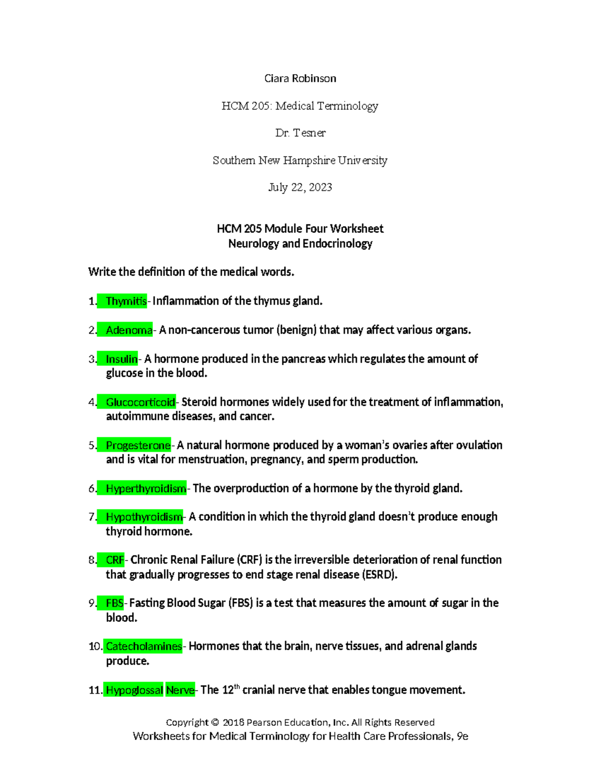 HCM 205 Module Four Worksheet - Ciara Robinson HCM 205: Medical ...
