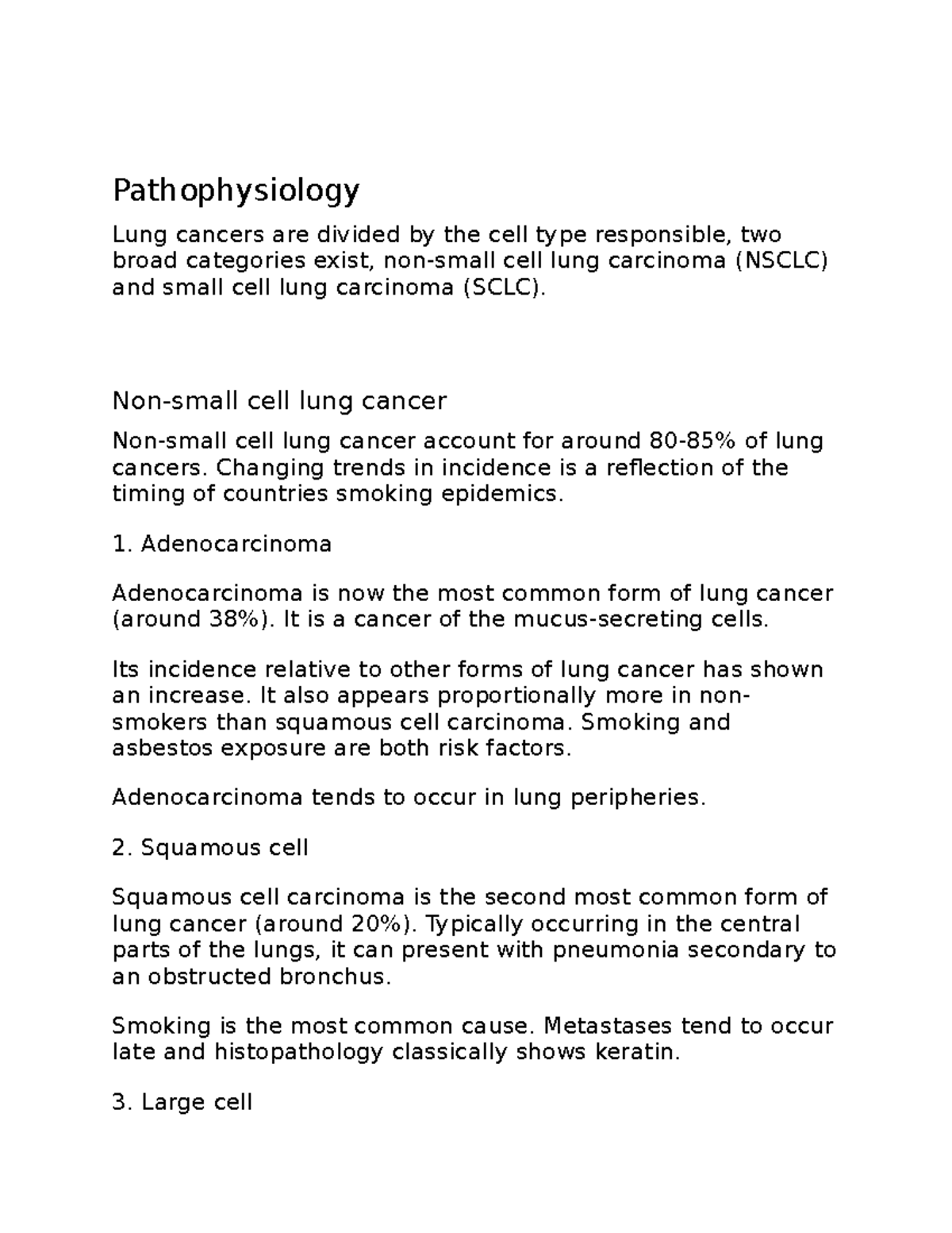 Pathophysiology of lung cancer - Pathophysiology Lung cancers are ...