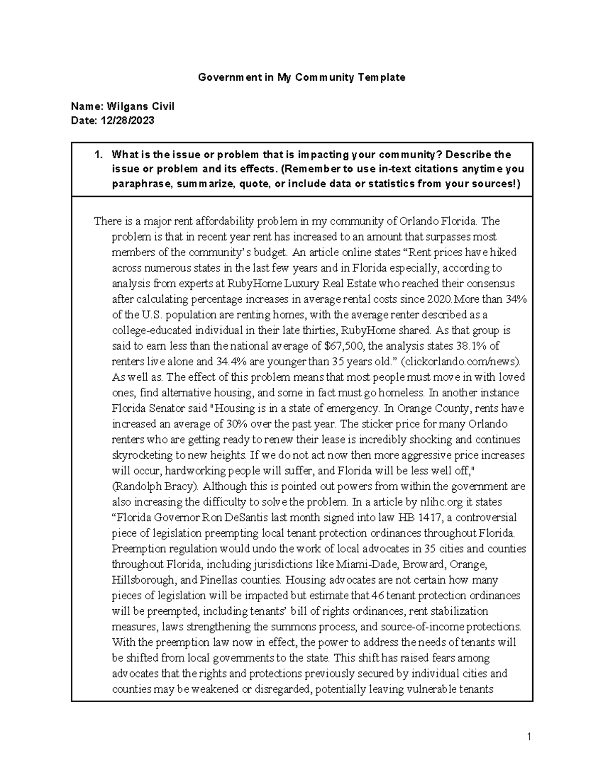 Government in My Community Template - What is the issue or problem that ...