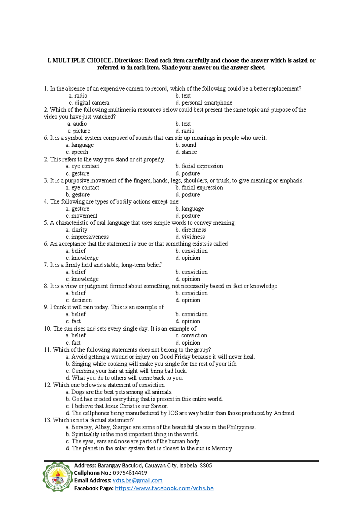 English 7- 3RD - THIRD QUARTER EXAMINATION - I. MULTIPLE CHOICE ...