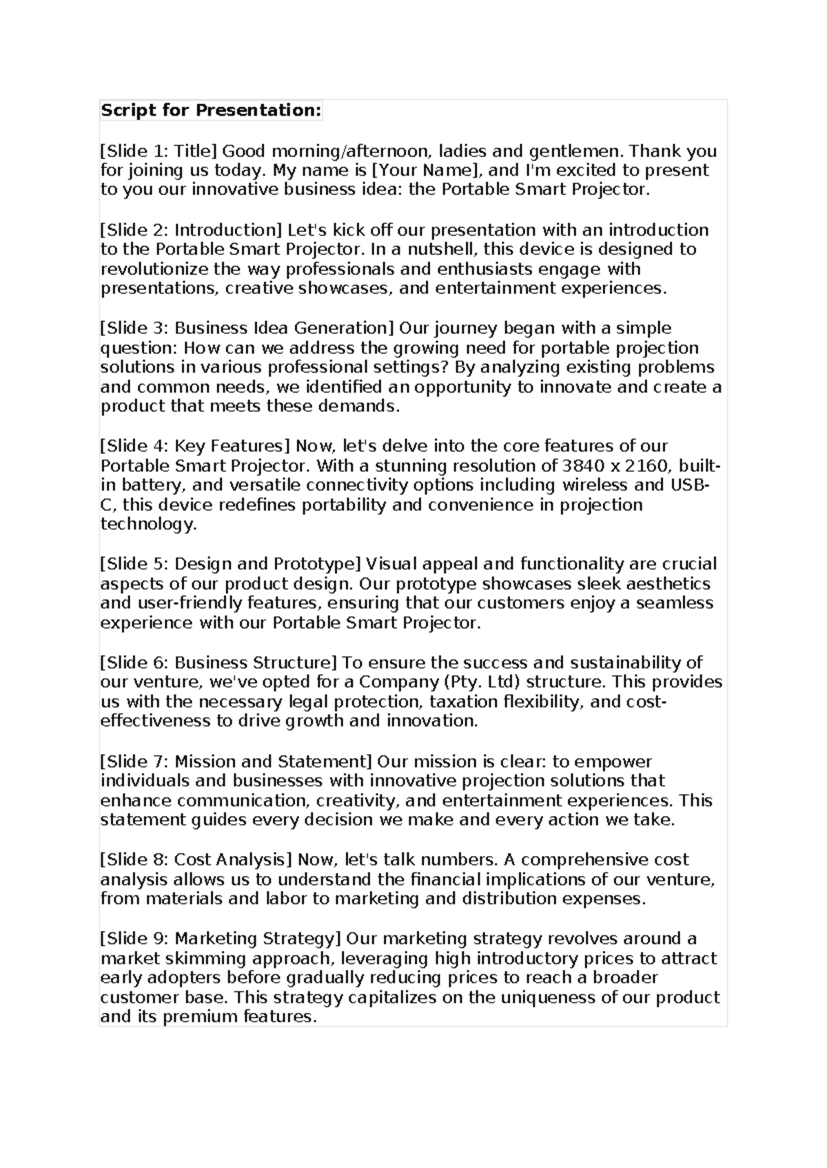 Script for Presentation - Script for Presentation: [Slide 1: Title ...