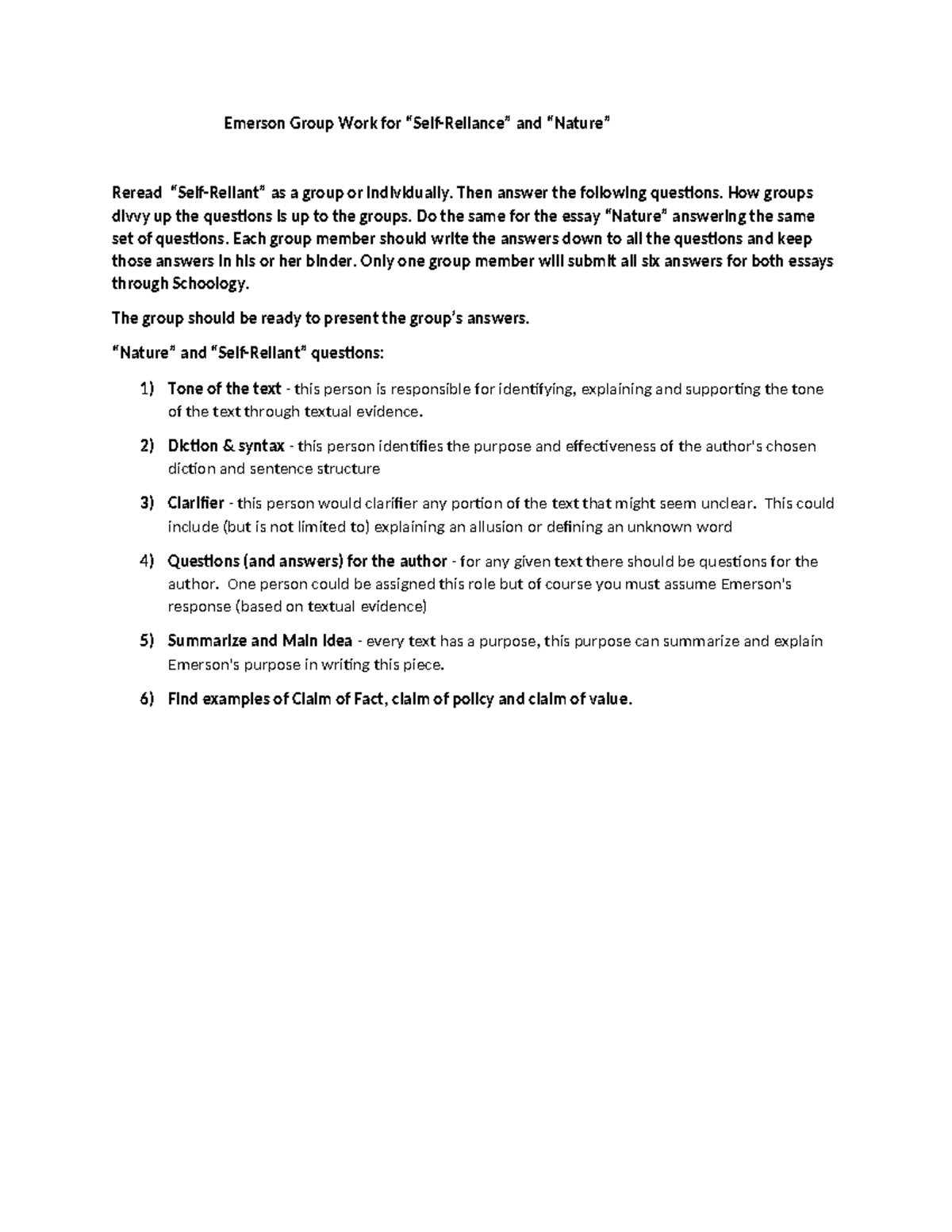 Emerson Group Nature and Self-Reliance Work - Emerson Group Work for ...