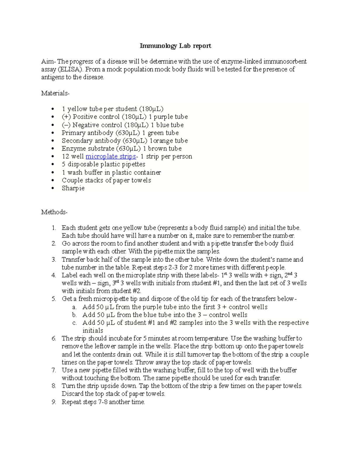 Immunology Lab Report - Immunology Lab report Aim- The progress of a ...