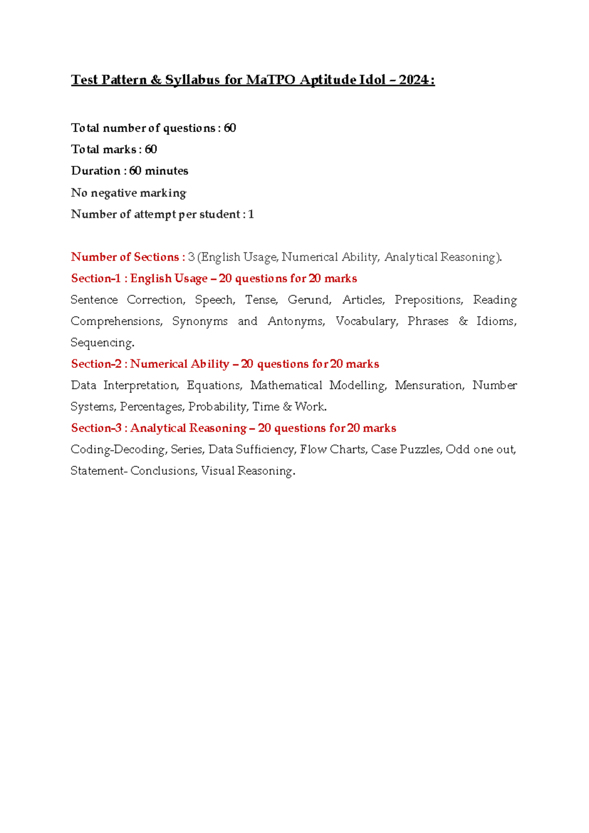 Test Pattern & Syllabus for Ma TPO Aptitude Idol–2024 - Test Pattern ...