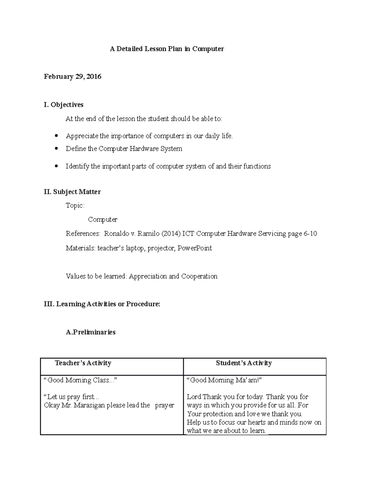 3rd quarter Lesson Plan - A Detailed Lesson Plan in Computer February ...