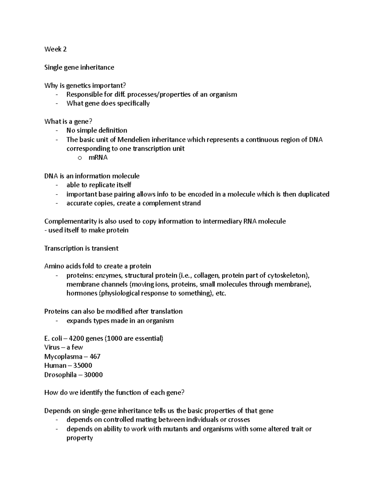 Week 2 Notes - genetics - Week 2 Single gene inheritance Why is geneics ...