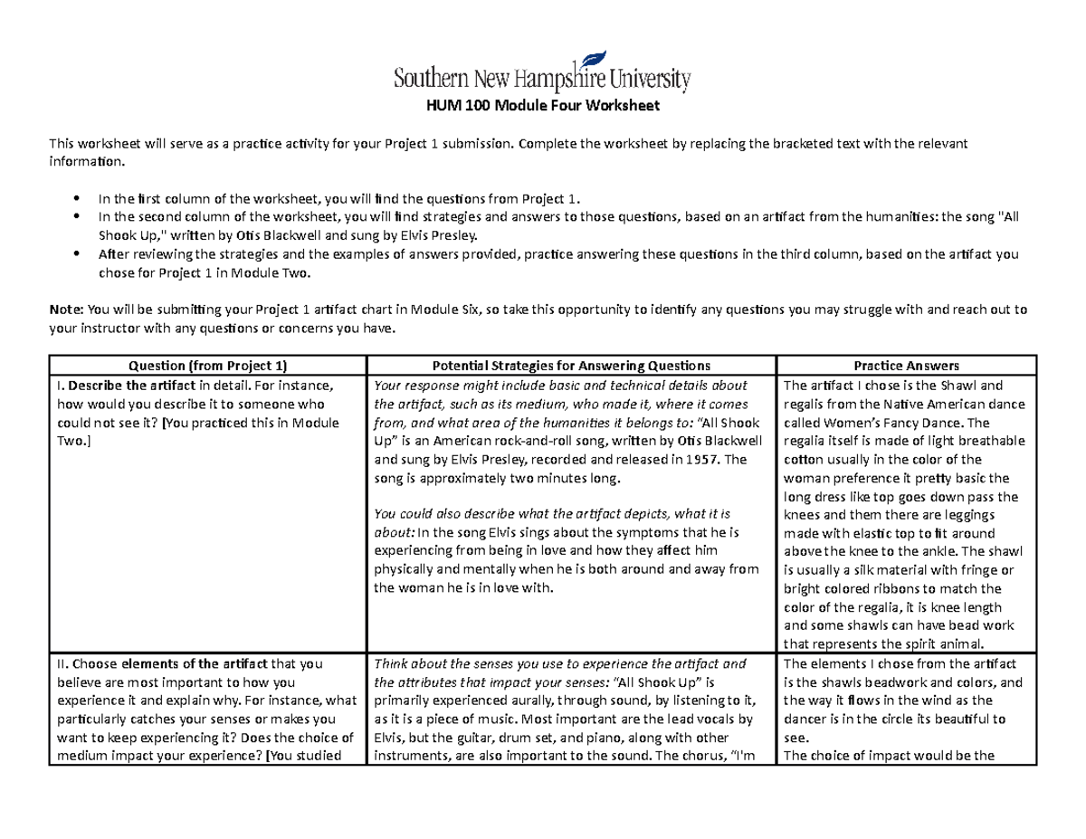 HUM 100 Module Four Worksheet-2 done - HUM 100 Module Four Worksheet ...