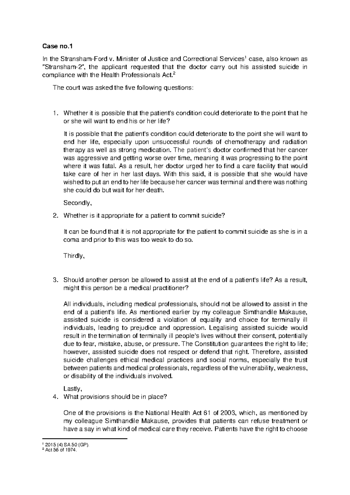 Xblaw application - Case no. In the Stransham-Ford v. Minister of ...