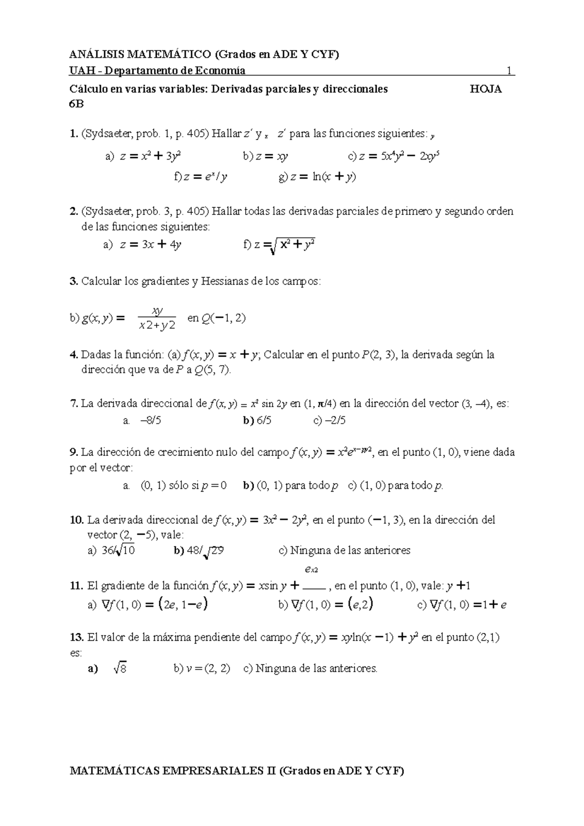 Matii HOJA 06B Derivadas parciales 2012-13 - ANÁLISIS MATEMÁTICO ...