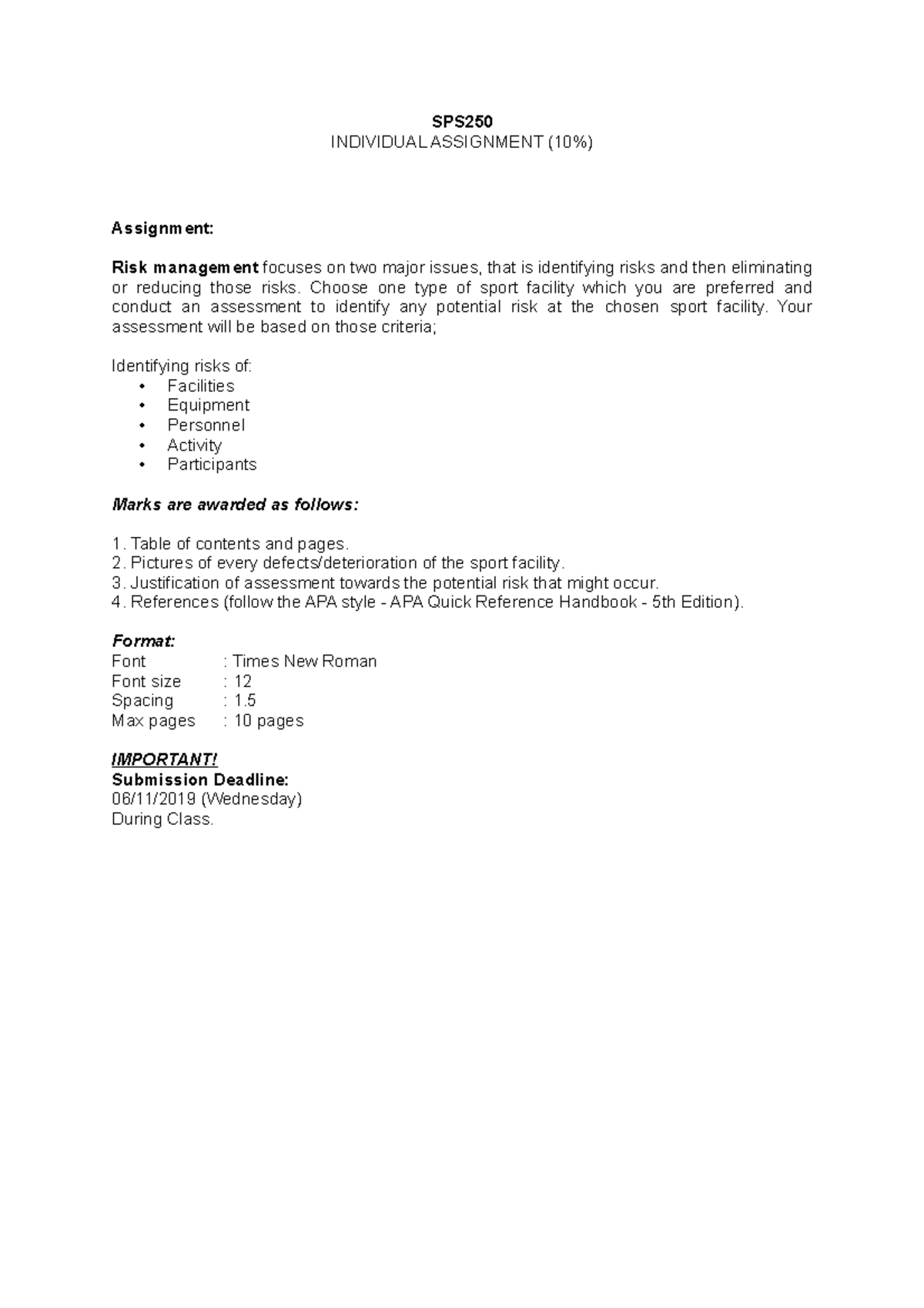 SPS250 Individual Assignment - SPS INDIVIDUAL ASSIGNMENT (10% ...