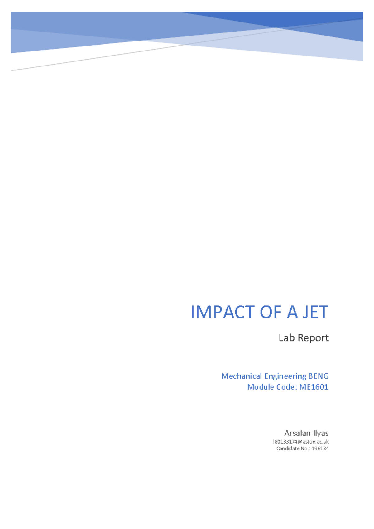 Impact of a jet report - IMPACT OF A JET Lab Report Arsalan Ilyas ...