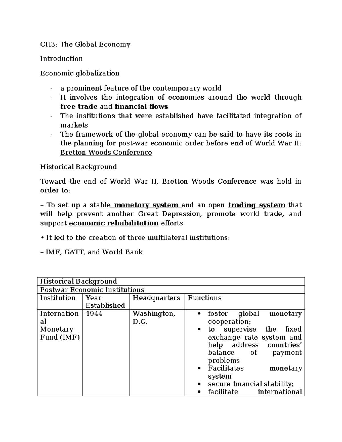 CH 3 Global Economy - CH3: The Global Economy Introduction Economic ...