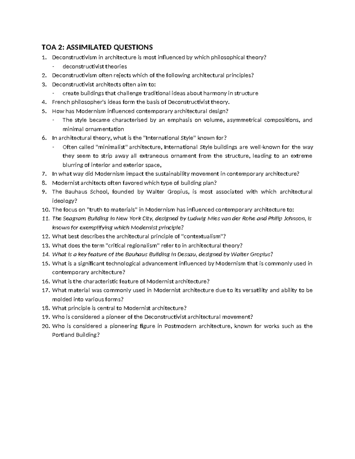 TOA-2- Assimilated- Questions - TOA 2: ASSIMILATED QUESTIONS 1 ...