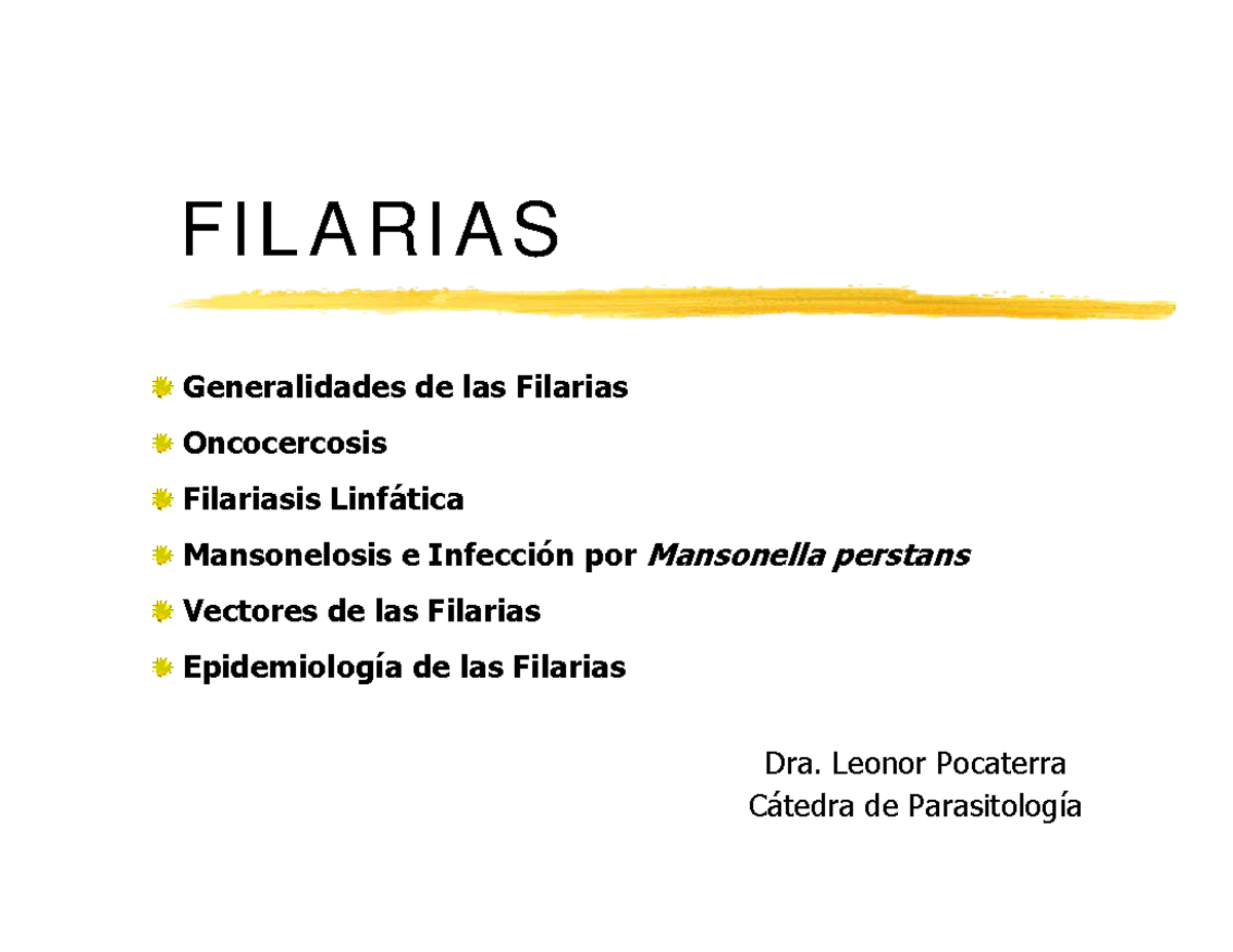 Oncocercosis - FI LARI AS Dra. Leonor Pocaterra Cátedra de ...