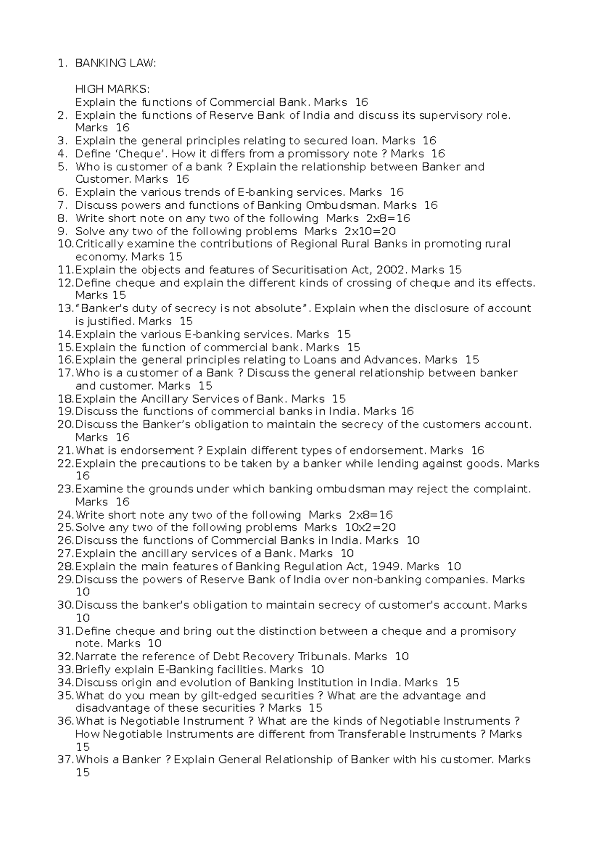 Questions Paper 1 BANKING LAW HIGH MARKS Explain The Functions Of questions-paper-1-banking-law-high-marks-explain-the-functions-of