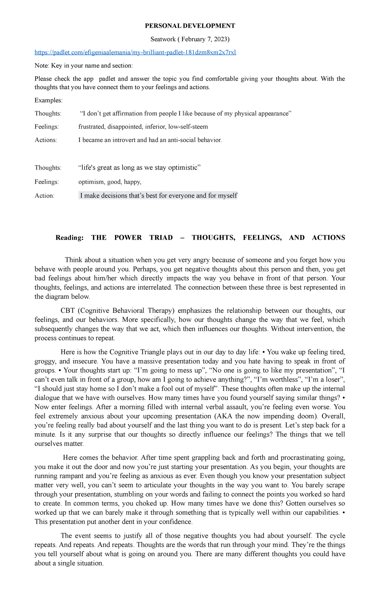 March 7-perdev-activity - PERSONAL DEVELOPMENT Seatwork ( February 7 ...