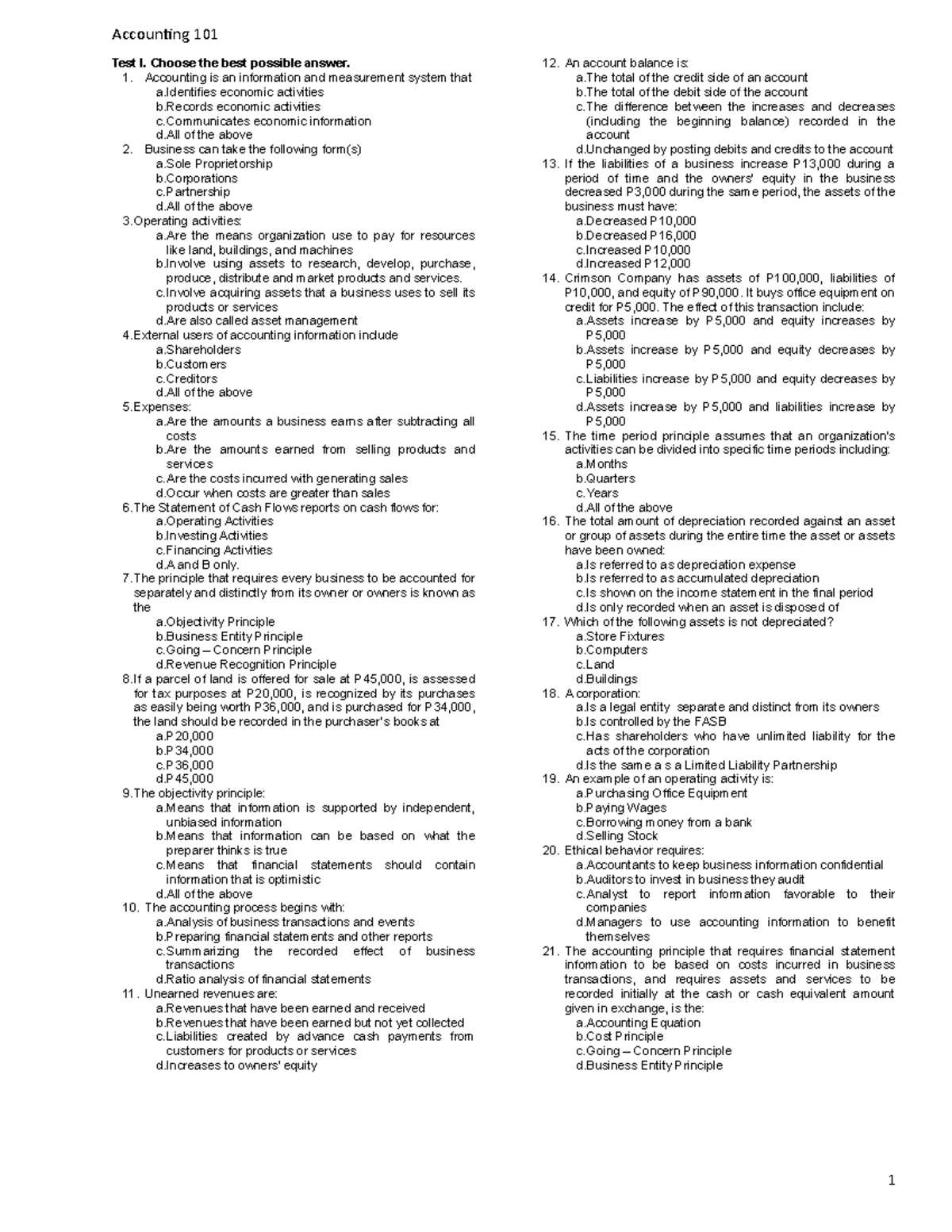 Sample/practice exam 15 September 2018, questions - Accounting 101 Test ...