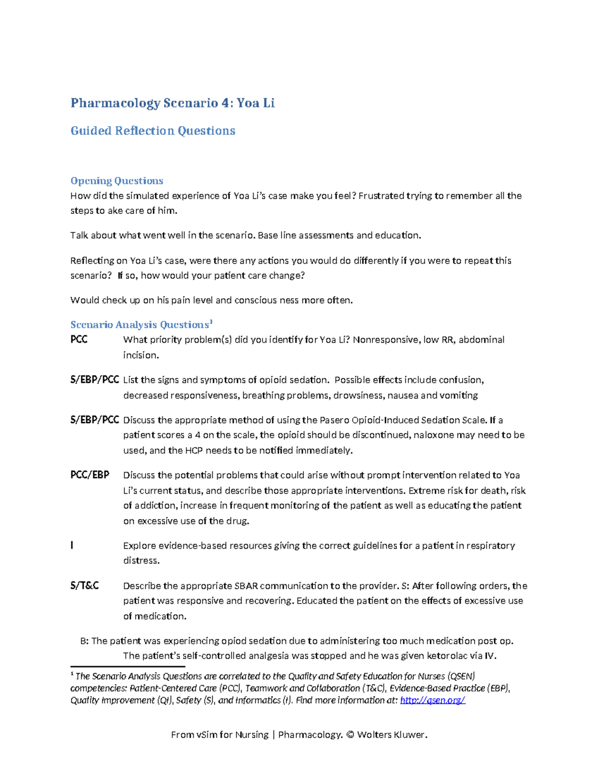 Yoa Li Reflection - Pharmacology Scenario 4: Yoa Li Guided Reflection ...