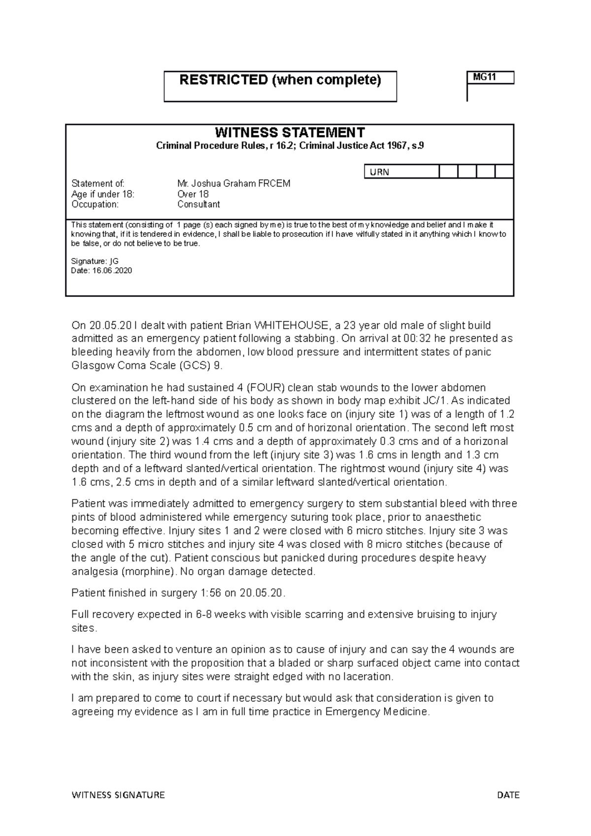 Dr Graham statement - Expert witness - RESTRICTED (when complete) MG ...