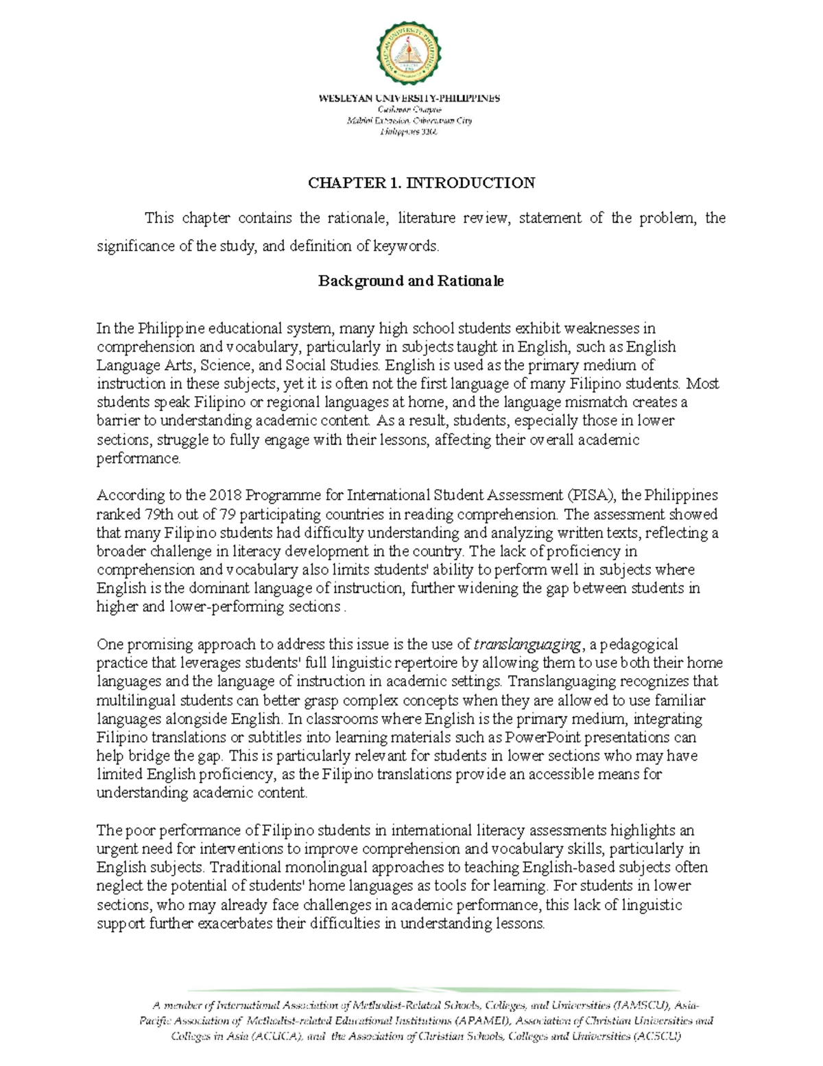 Action Research Chapter 1 - CHAPTER 1. INTRODUCTION This chapter ...