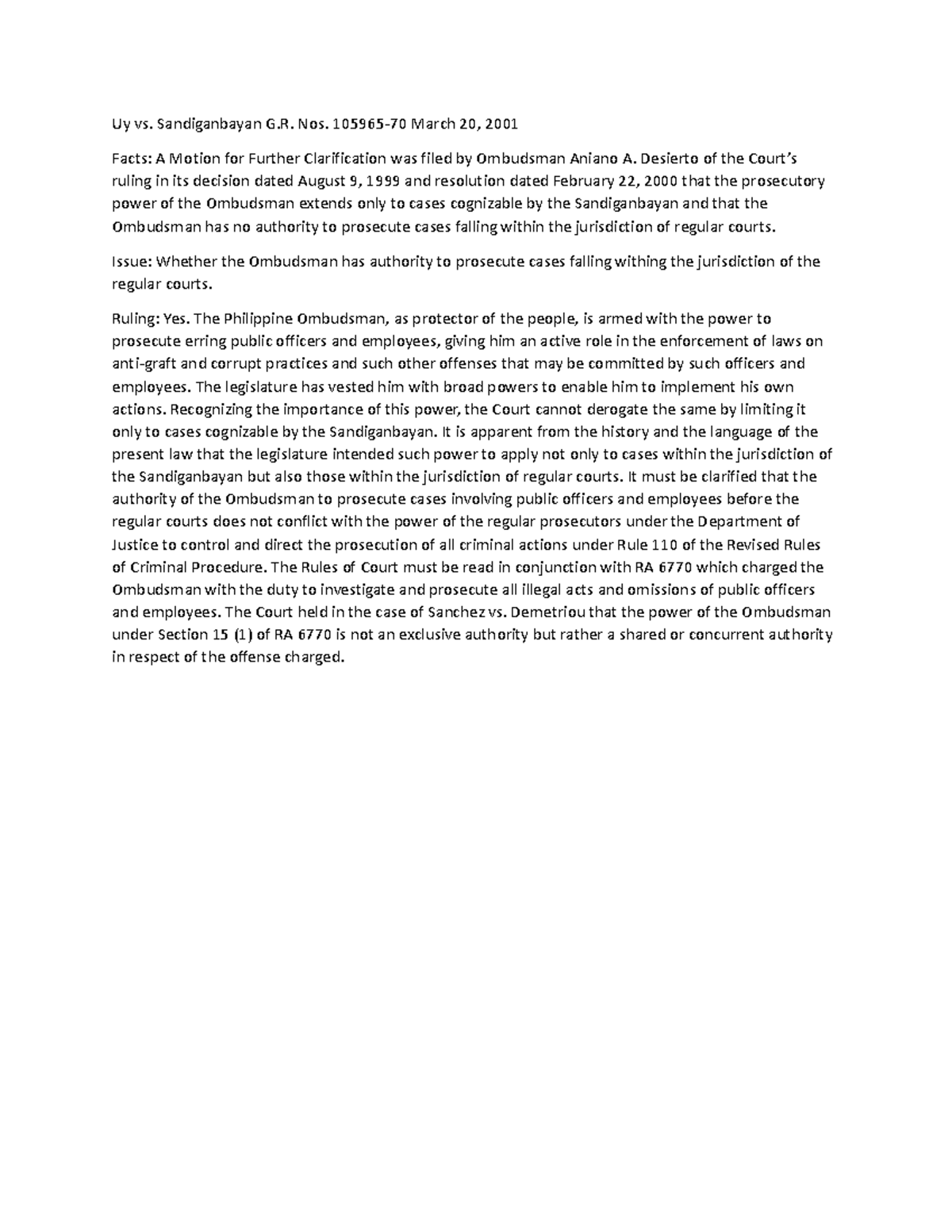 25. Uy vs. Sandiganbayan - Uy vs. Sandiganbayan G. Nos. 105965-70 March ...