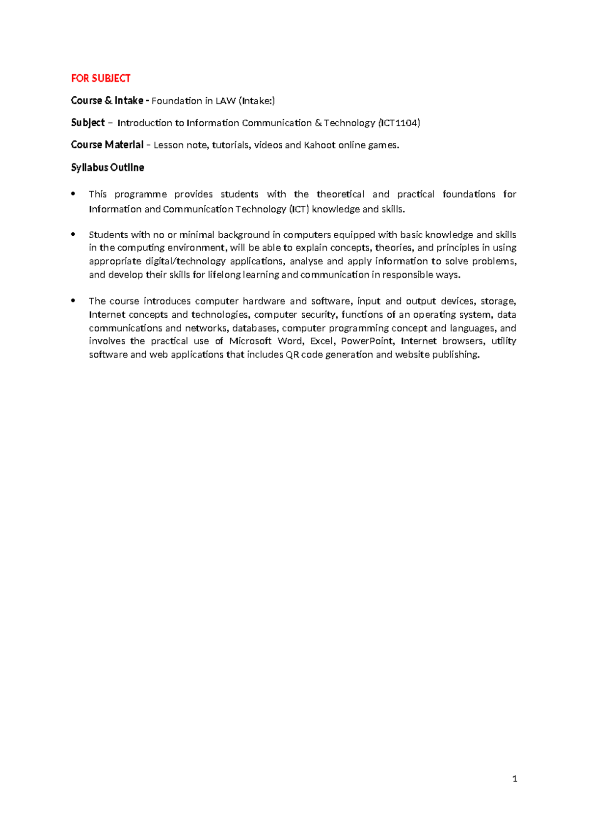 FIL ICT 1104 Chapter 4 System Unit Components - FOR SUBJECT Course & Intake - Foundation in LAW ...