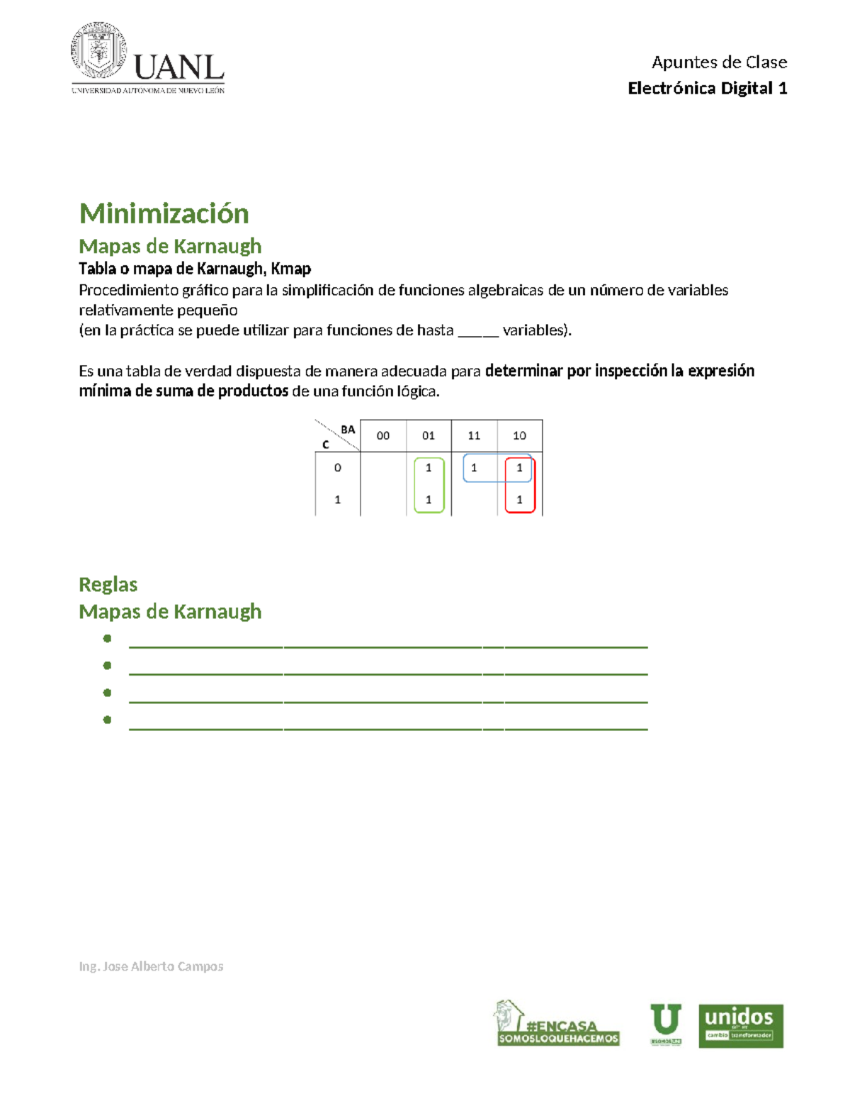Electronica Digital Clase 5 - Electrónica Digital 1 Minimización Mapas de Karnaugh Tabla o mapa ...