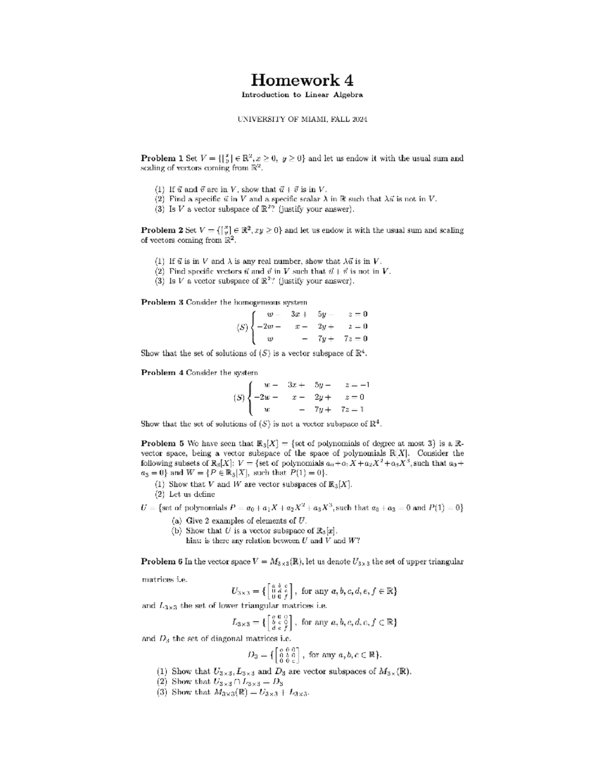 MTH 210 - Homework 4 - Linear Algebra - Homework 4 Introduction to Linear Algebra UNIVERSITY OF ...