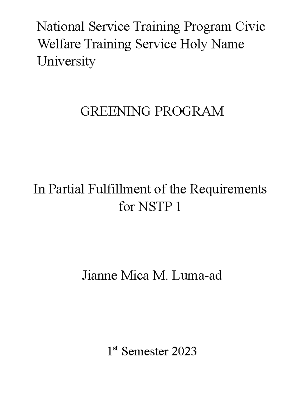 Greening Program sept 13 - National Service Training Program Civic ...