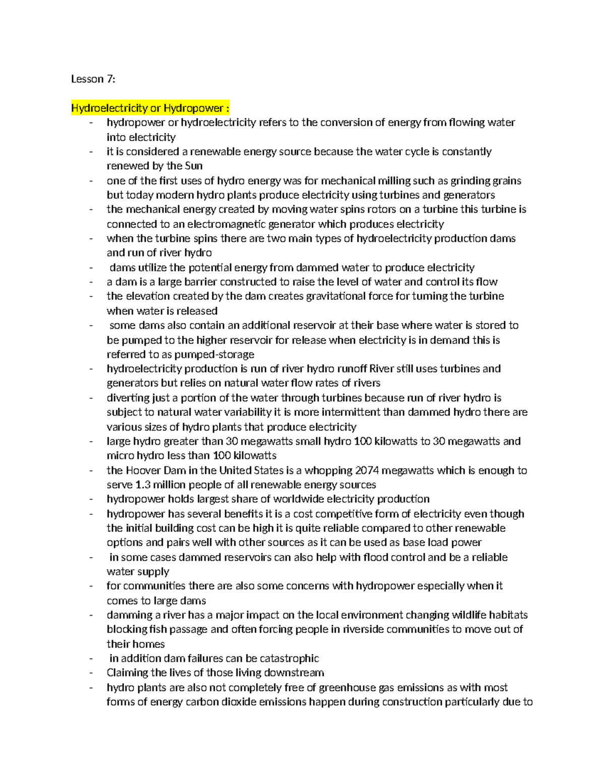Lesson 7 - Notes on Renewable Energy Sources: Hydro, Wind, Geothermal ...