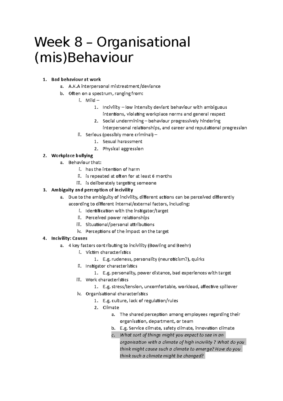 PSYU3338 W8 T1 - Detailed tutorial notes - Week 8 – Organisational (mis ...