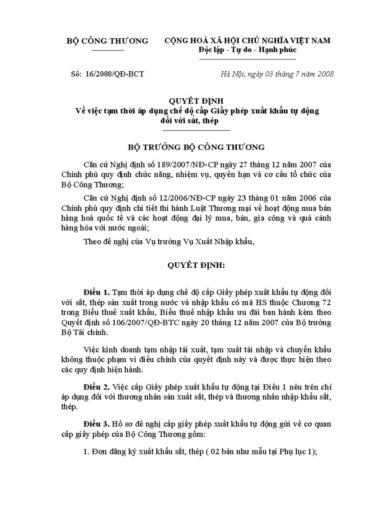 QD 16-2008-BCT - Thông LỆ TMQT ĐỀ THI HÌNH THỨC Tlott HỌC KỲ ĐẦU NĂM ...