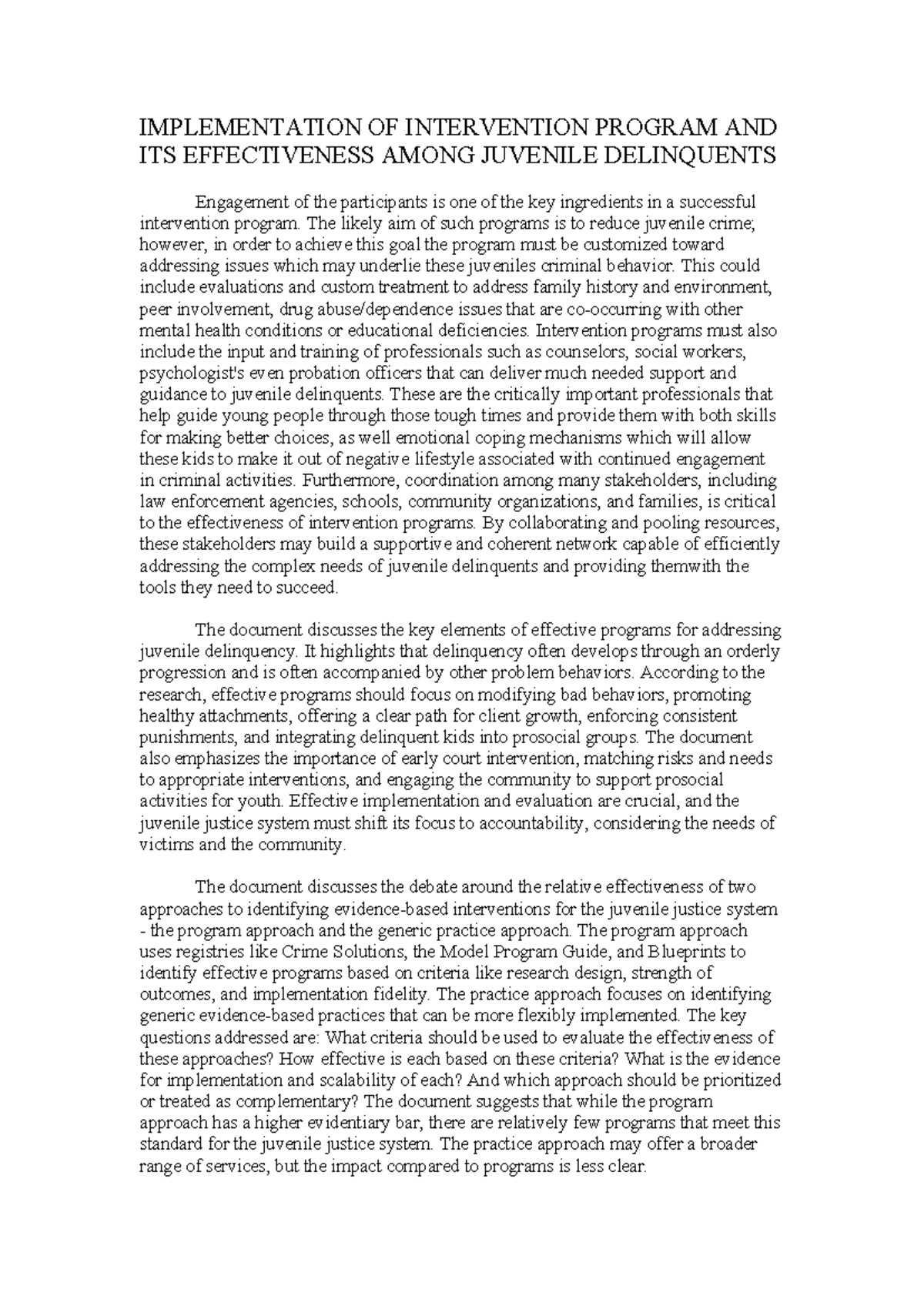 IMPLEMENTATION OF INTERVENTION PROGRAM - The likely aim of such ...