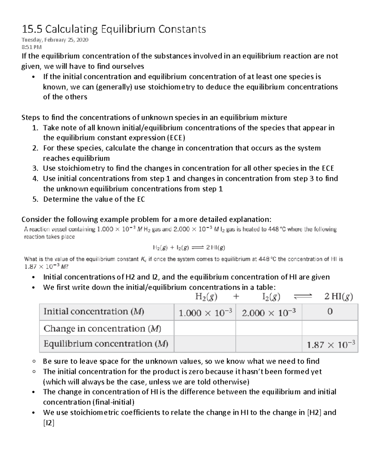 CEM 152 Chapter 15.5 - 15 Calculating Equilibrium Constants Tuesday ...