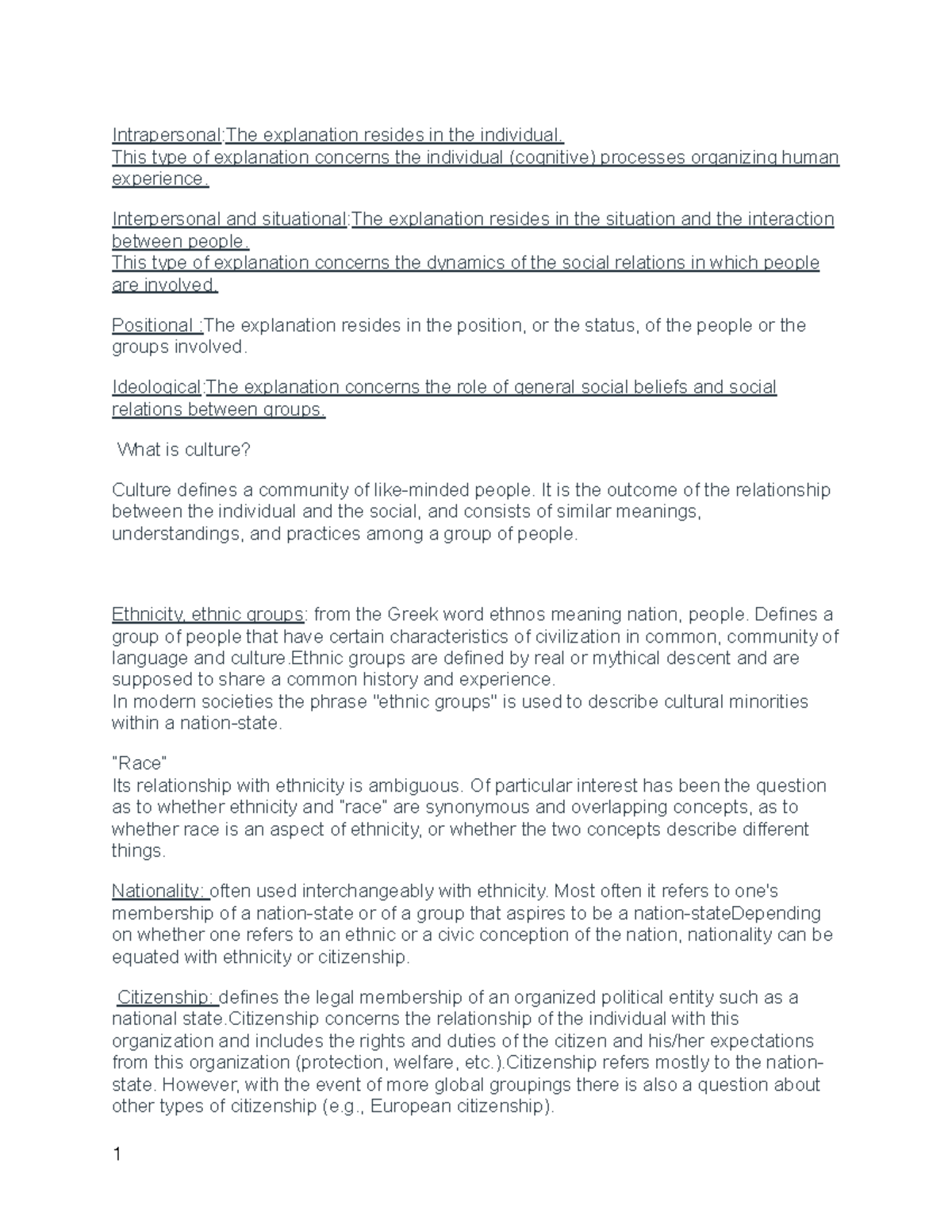 Cultural Diversity notes - Intrapersonal:The explanation resides in the ...