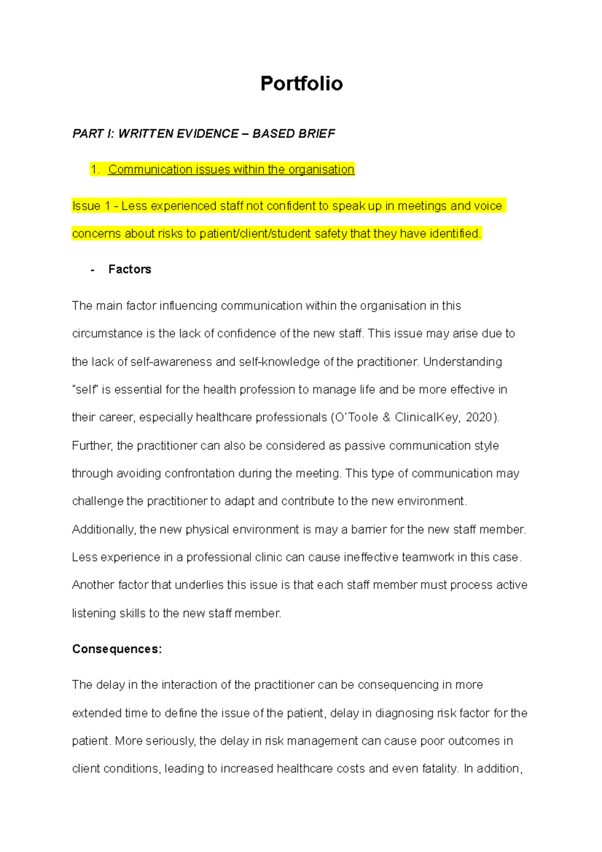 CIH assessment 3 portfolio - Portfolio PART I: WRITTEN EVIDENCE – BASED ...