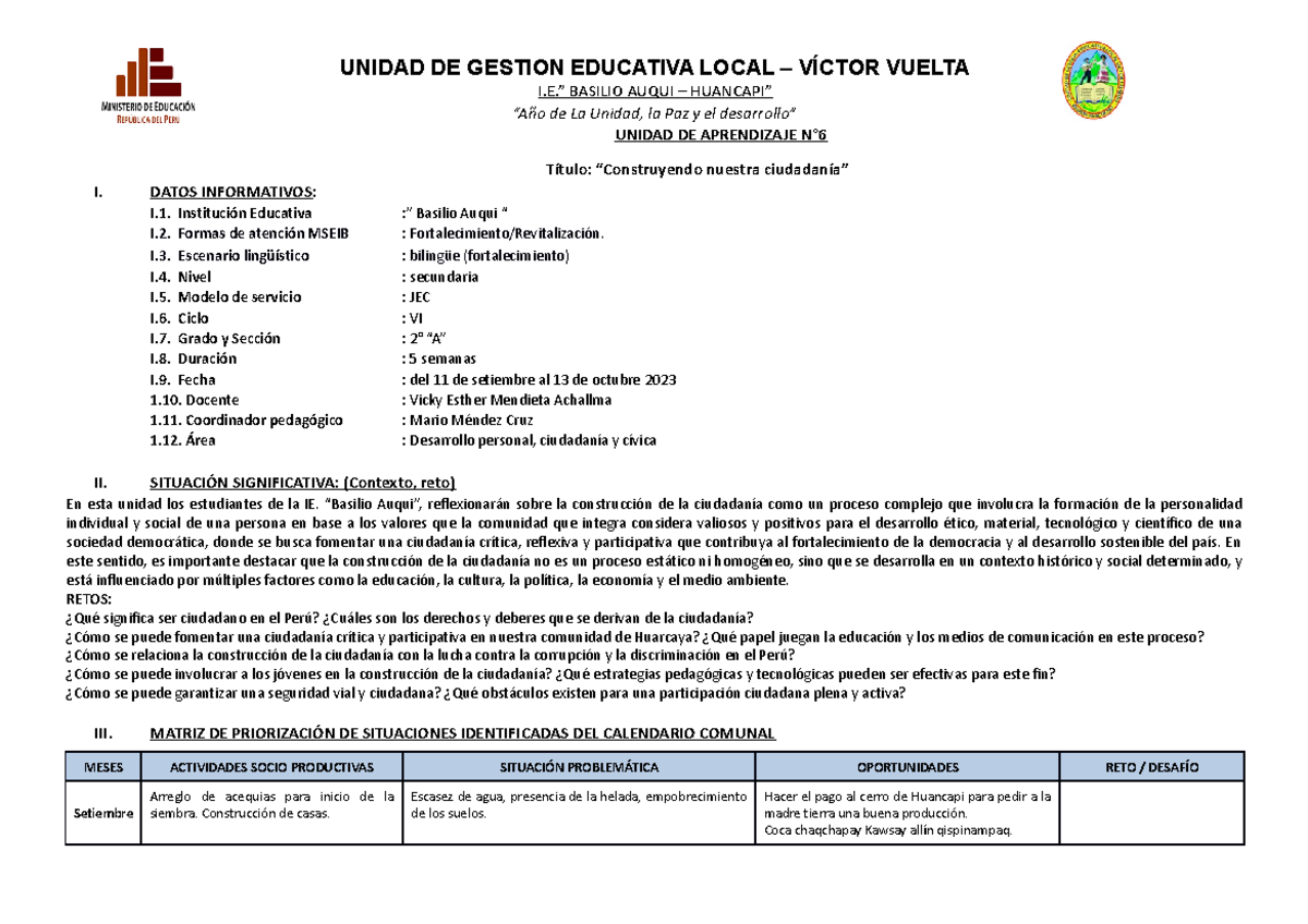 2° Unidad 006 - DPCC - curso de DPCC - I.” BASILIO AUQUI – HUANCAPI ...