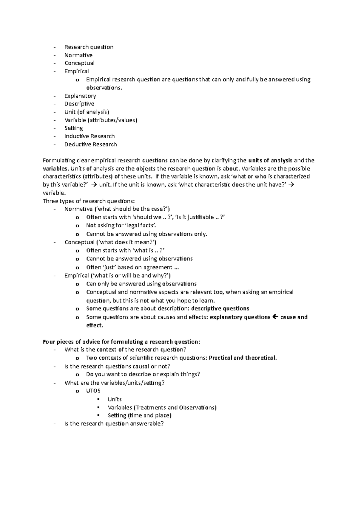 Aantekeningen - Research question Normative Conceptual Empirical o ...