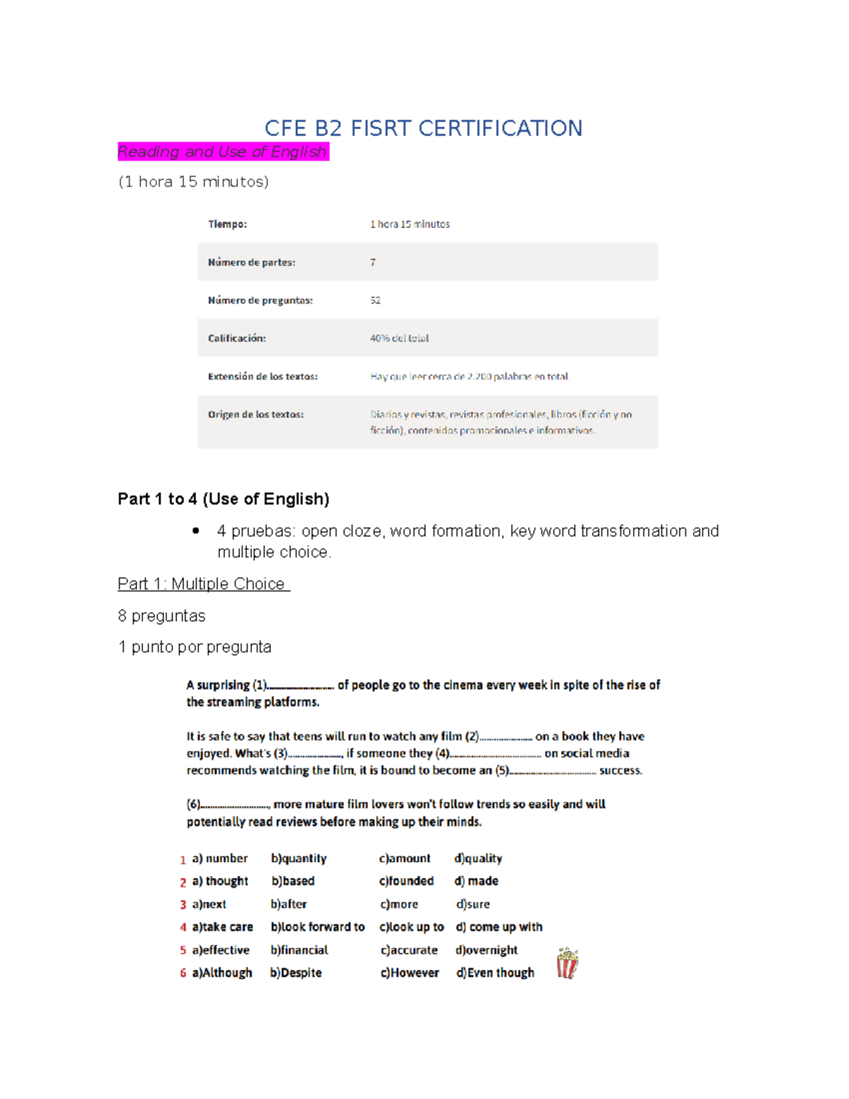CFE B2 Fisrt Certification (formato de examen) - CFE B2 FISRT ...