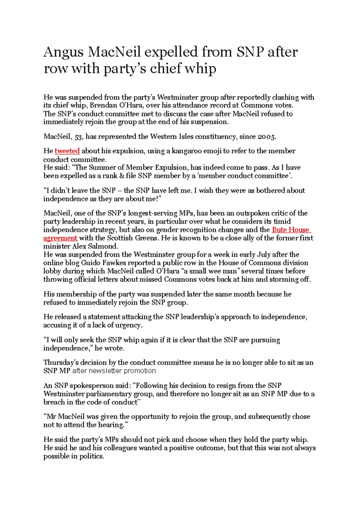 Angus Mac Neil expelled from SNP after row with party - Angus MacNeil ...