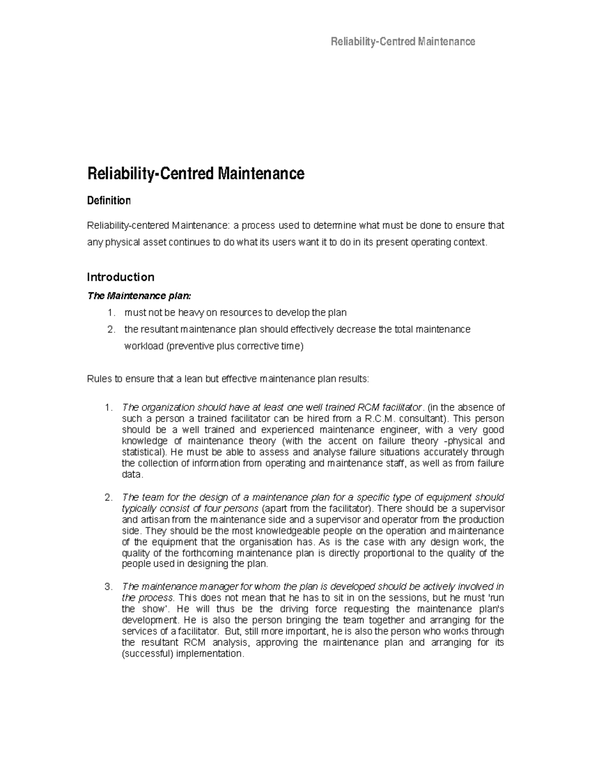 MAIN202 - Maintenance I - RCM - Reliability-Centred Maintenance ...