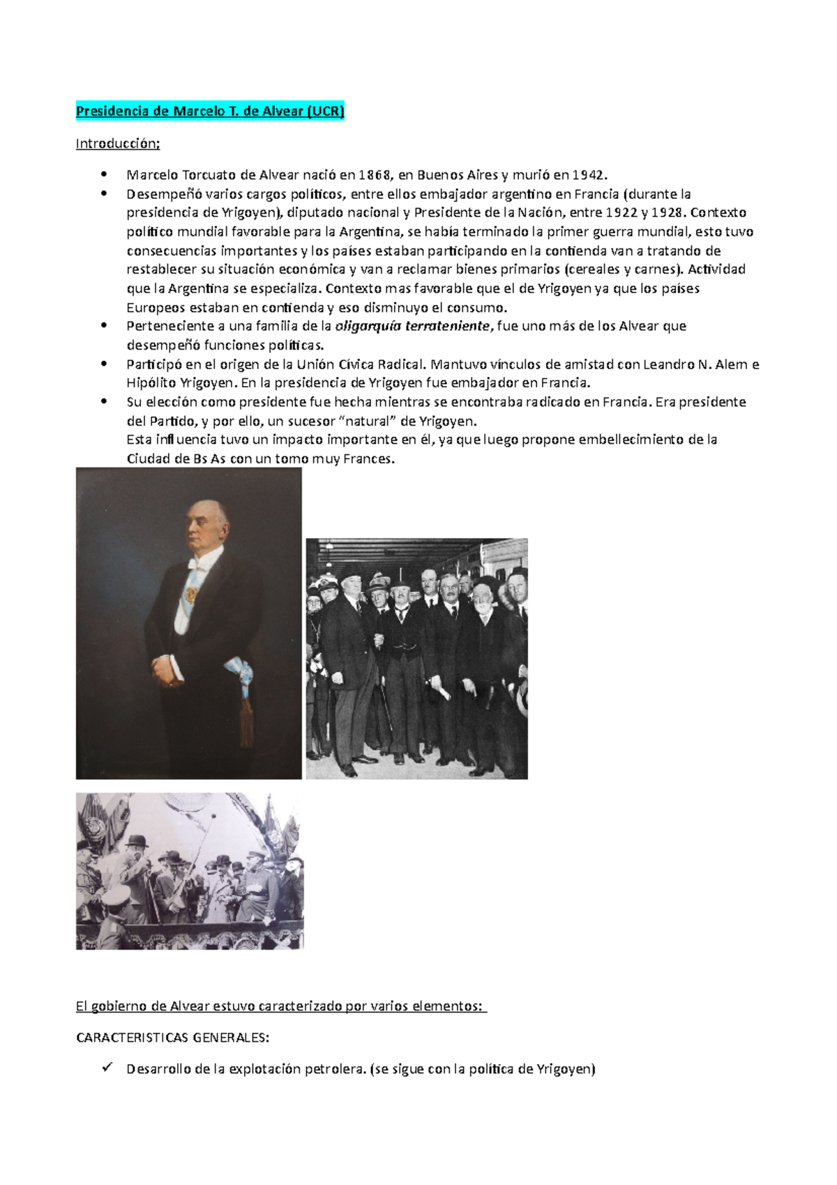 Resumen Historia 2do Parcial - Presidencia de Marcelo T. de Alvear (UCR ...
